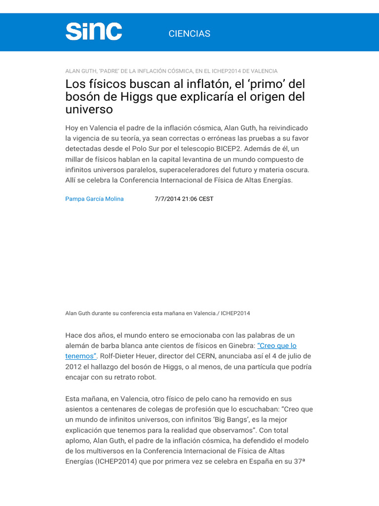 Los físicos buscan al inflatón | PDF | Física teórica | Naturaleza