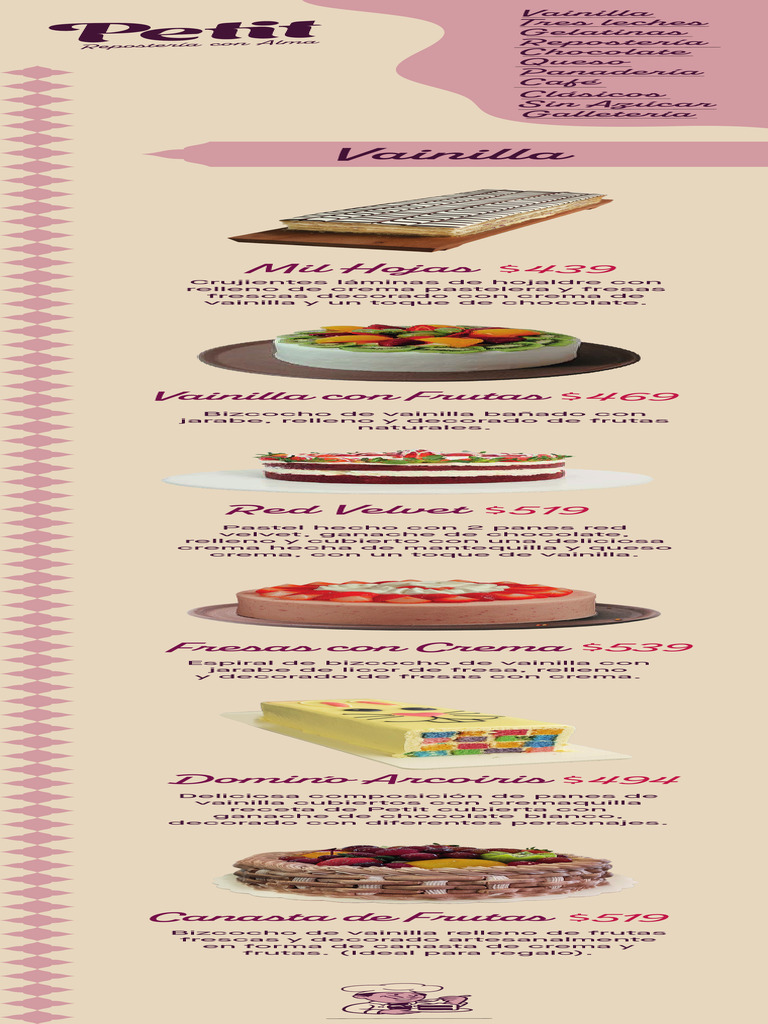 Deliciosos Pasteles y Postres Variados | PDF | Postres | Confitería