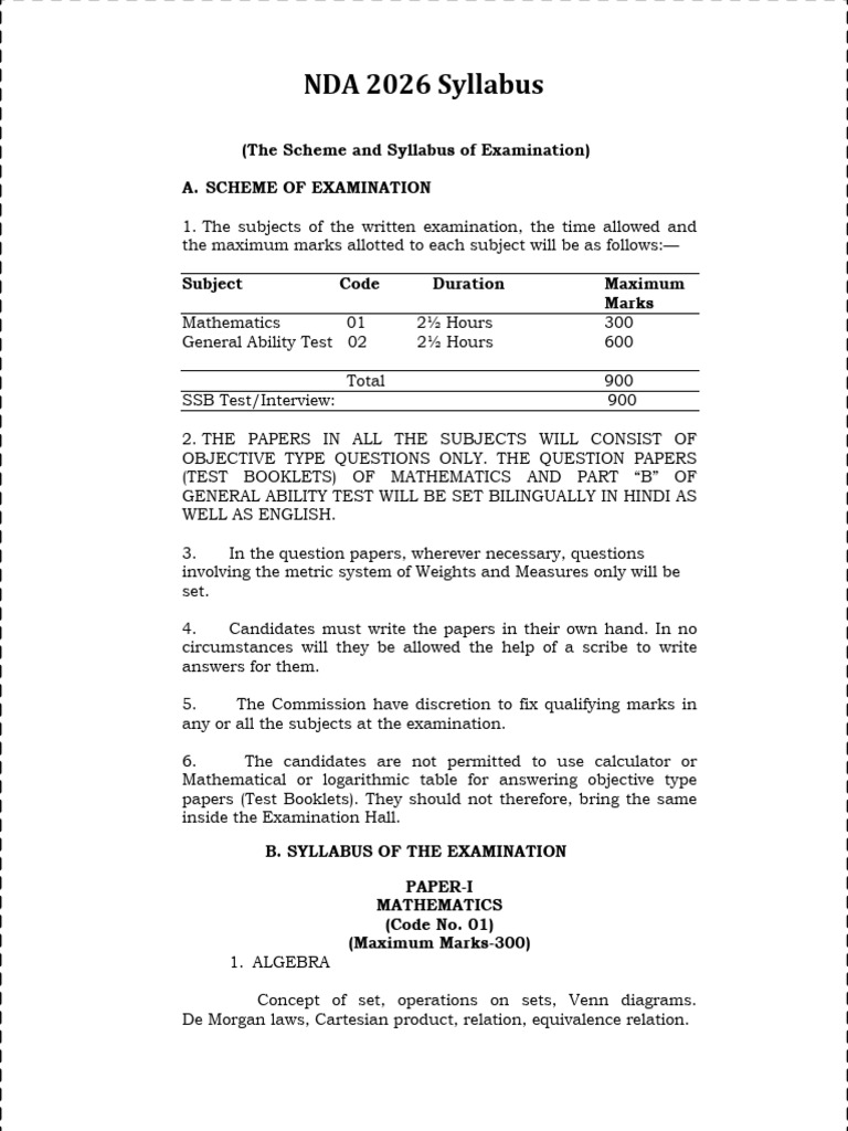 NDA 2026 Exam Scheme and Syllabus | PDF | Function (Mathematics ...