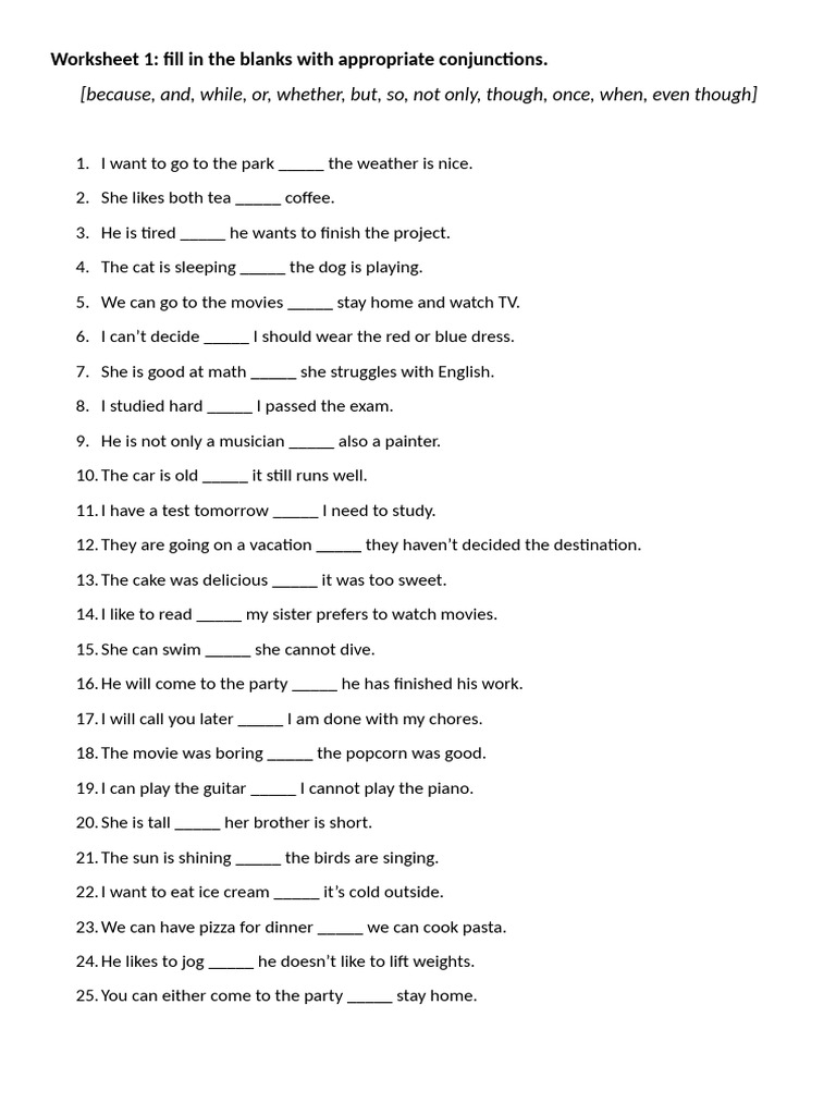 Conjunctions Practice Worksheets | PDF | Chess | Chess Theory