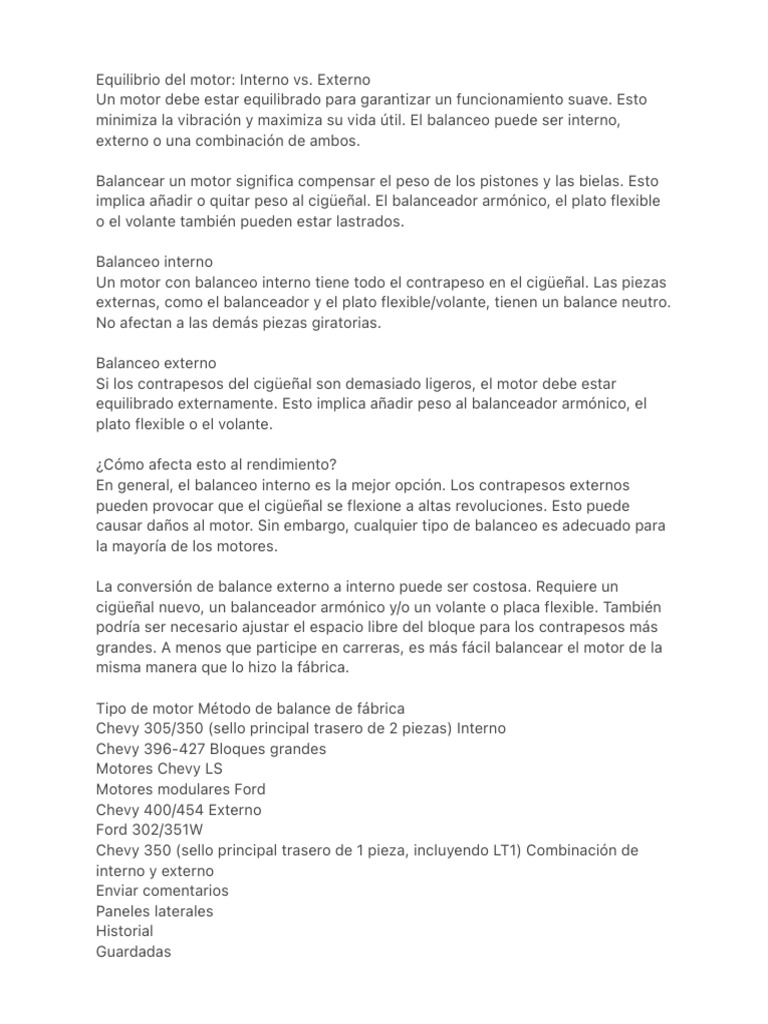 Equilibrio Del Motor: Interno vs. Externo | PDF