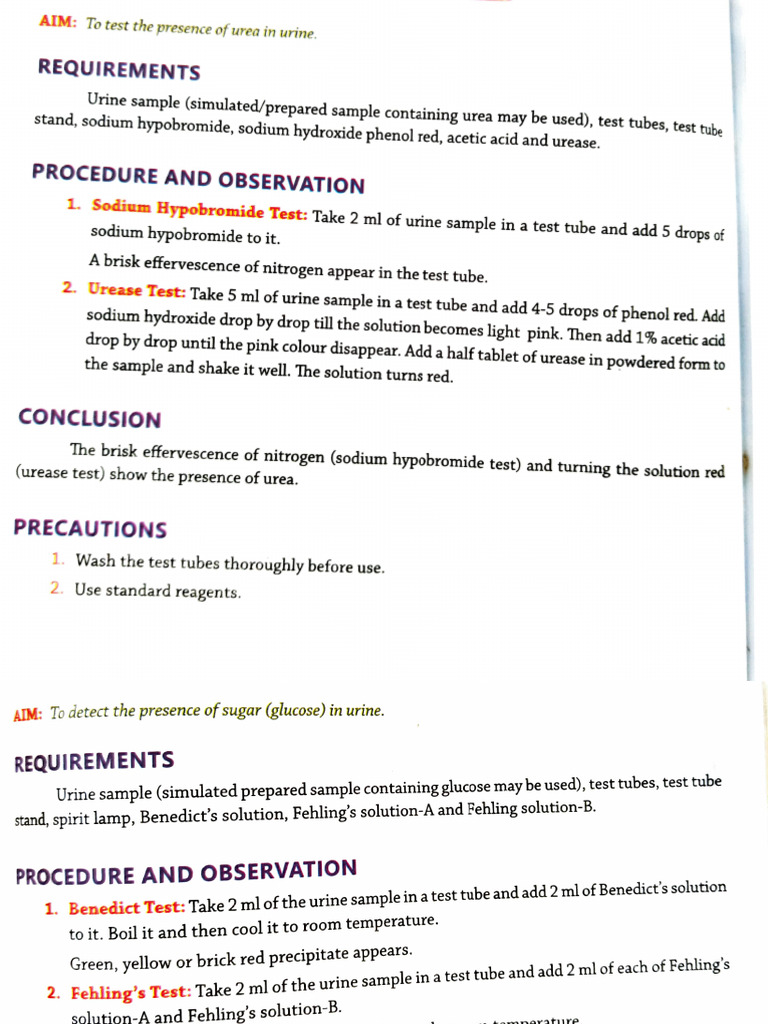 Presence of Urea and Sugar in Urine Sample | PDF | Chemical Substances ...
