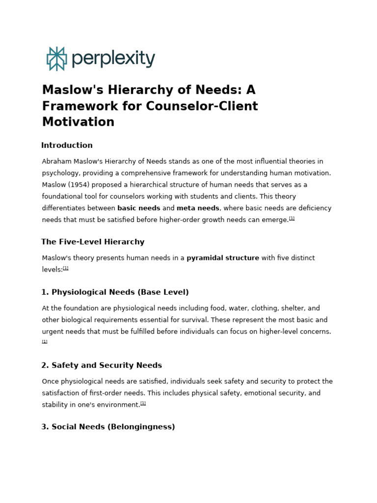 Maslow's Hierarchy of Needs_ A Framework for Couns | PDF | Psychology ...
