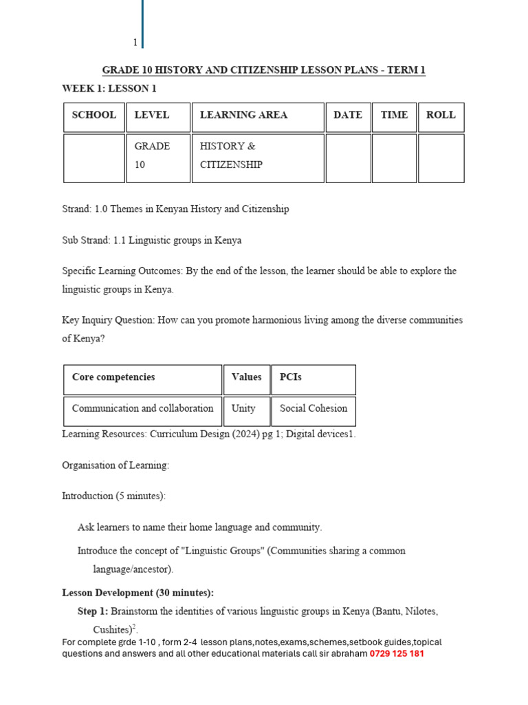 Grade 10 History Lesson Plans: Kenya's Linguistic Groups | PDF | Kenya ...