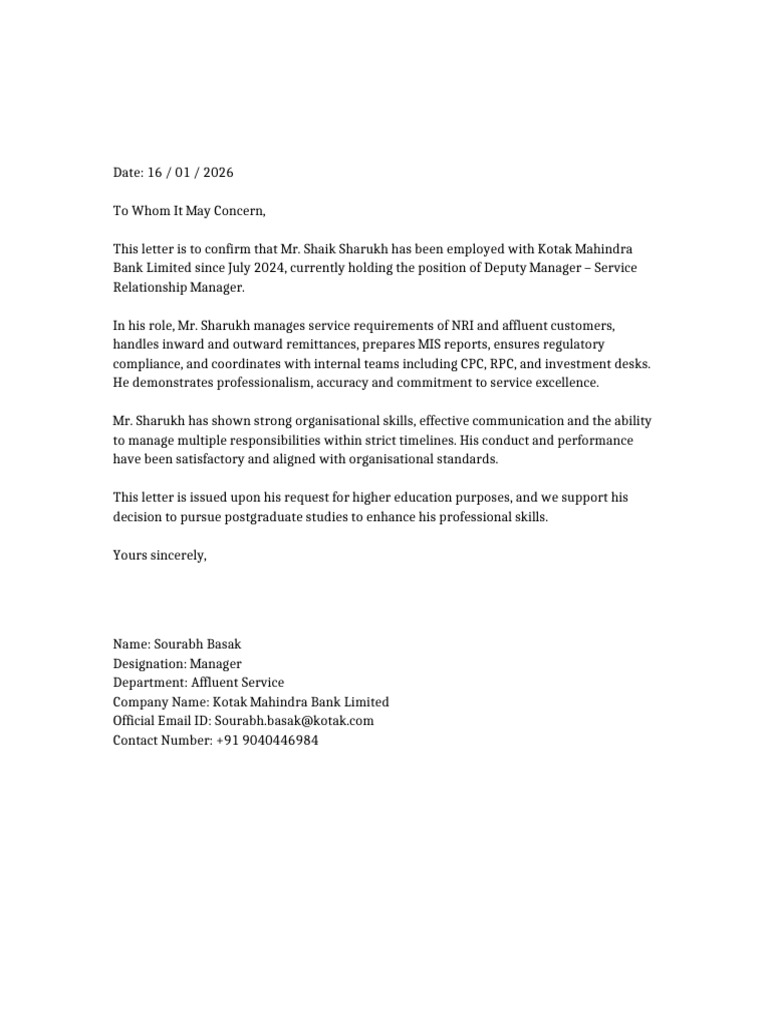 Work Reference Letter Template | PDF