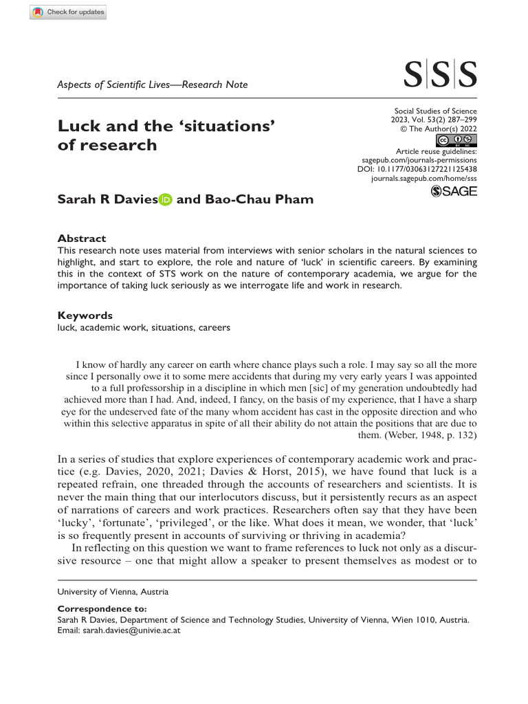 Davies e Pham - 2023 - Luck and The 'Situations' of Research | PDF ...