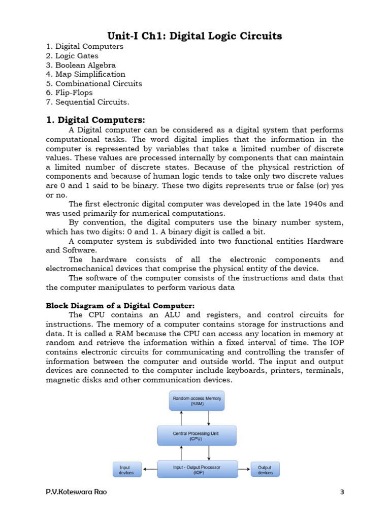C.O Unit-1 Digital Logic Circuits | PDF | Logic Gate | Boolean Algebra