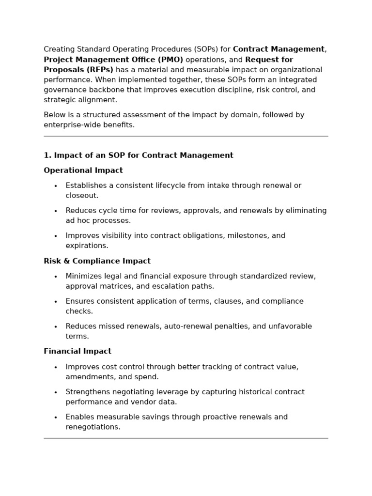 SOPs for Contract, PMO, and RFP Management | PDF | Governance | Risk