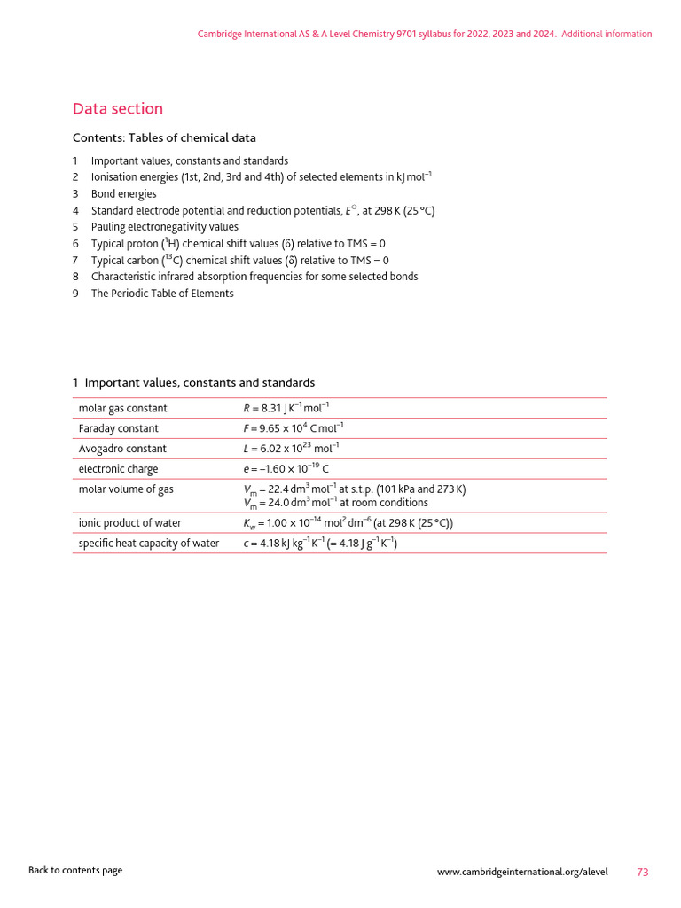 Cambridge AS & A Level Chemistry Data | PDF | Amine | Chemistry