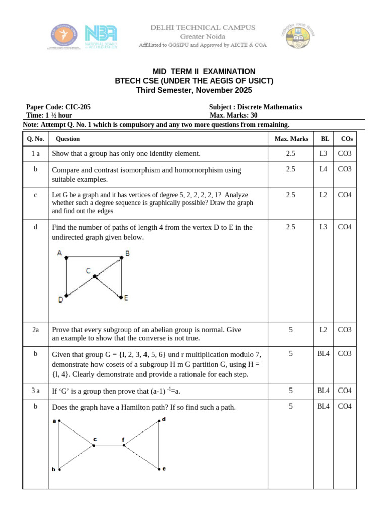 BTech CSE Discrete Mathematics Exam Guide | PDF