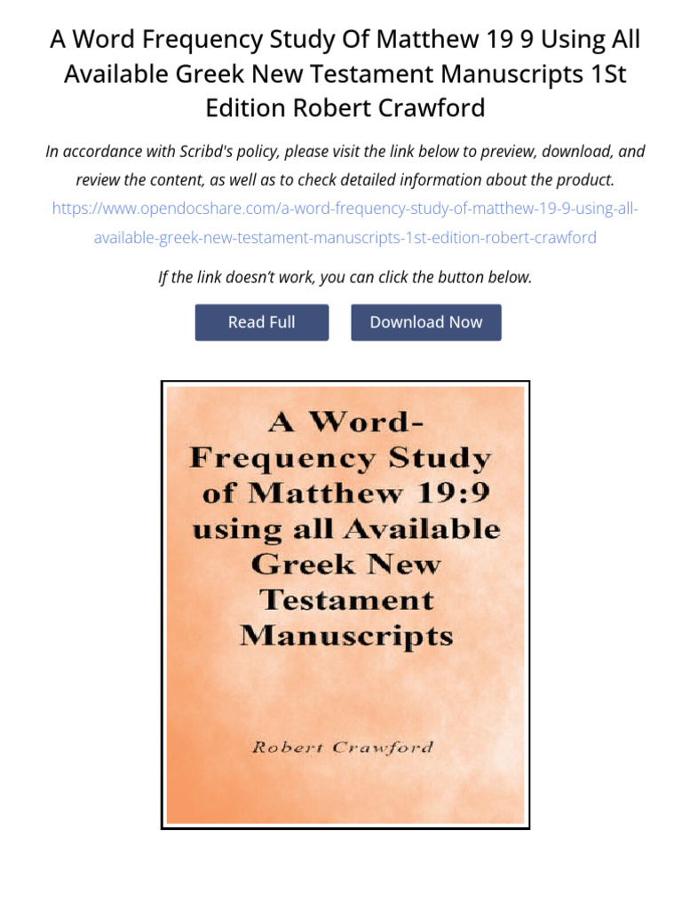 A Word Frequency Study of Matthew 19 9 using all Available Greek New ...