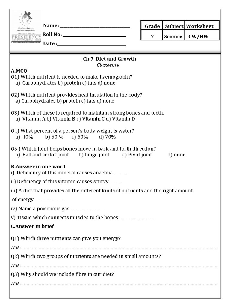Grade 7%252CScience Worksheet%252CCh 7.1766495333 | PDF | Vitamin ...
