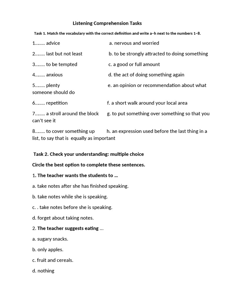Listening Comprehension Tasks | PDF