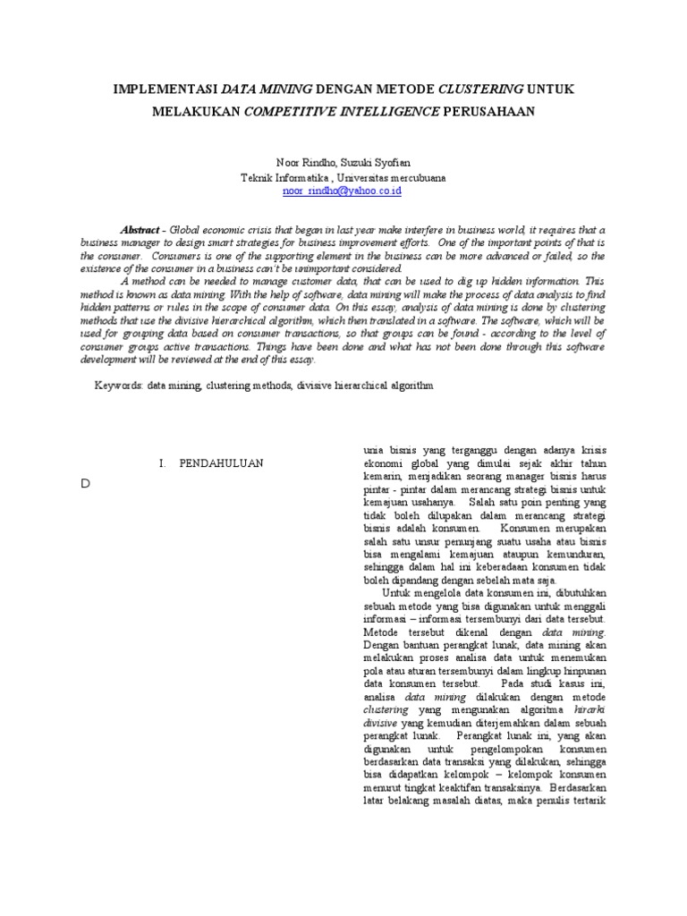 Jurnal Implementasi Data Mining Dengan Metode Clustering Untuk Melakukan | PDF