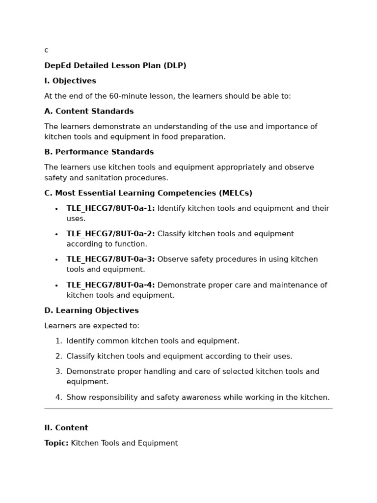 Kitchen Tools And Equipment | PDF | Kitchen | Learning