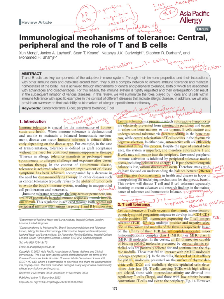 Immunological Mechanisms of Tolerance | PDF | T Cell | Immune Tolerance