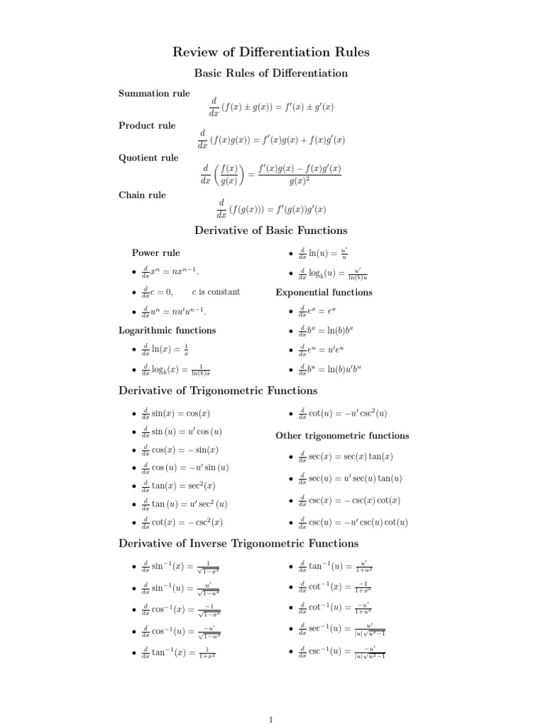 Review Differentiation+Rules | PDF | Trigonometric Functions ...