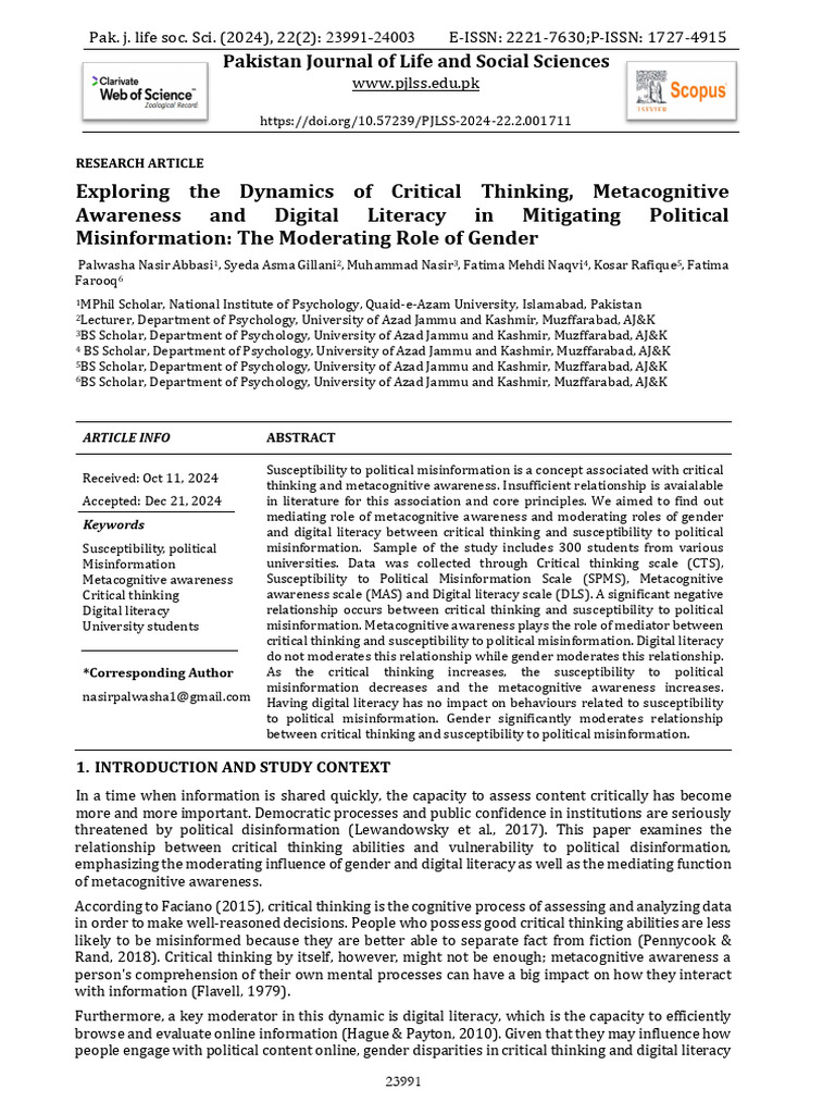 Exploring the Dynamics of Critical Thinking, Metacognitive | PDF ...