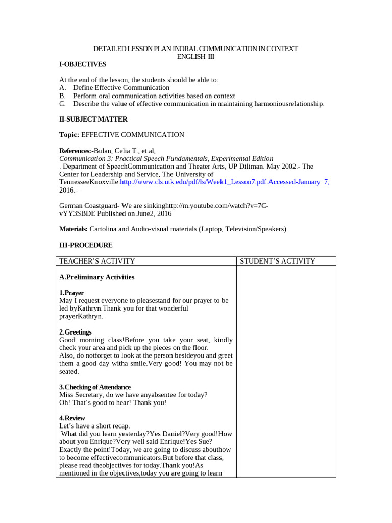 Effective Communication Lesson Plan | PDF | Communication ...