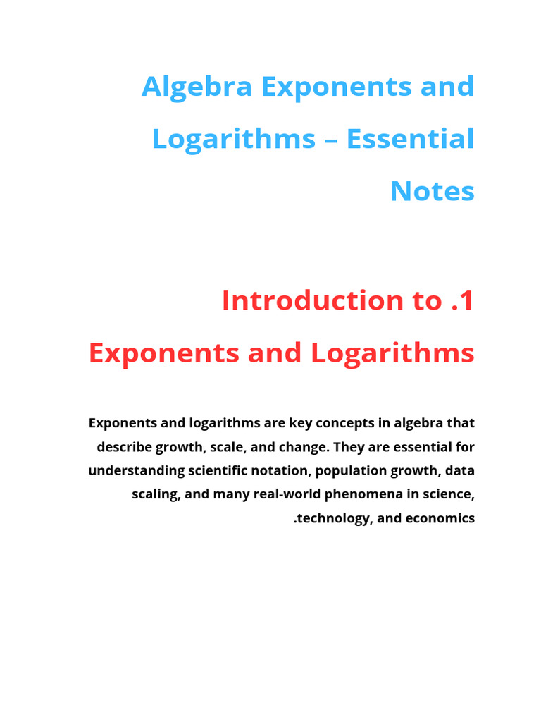Algebra Exponents and Logarithms – Essential Notes32 | PDF