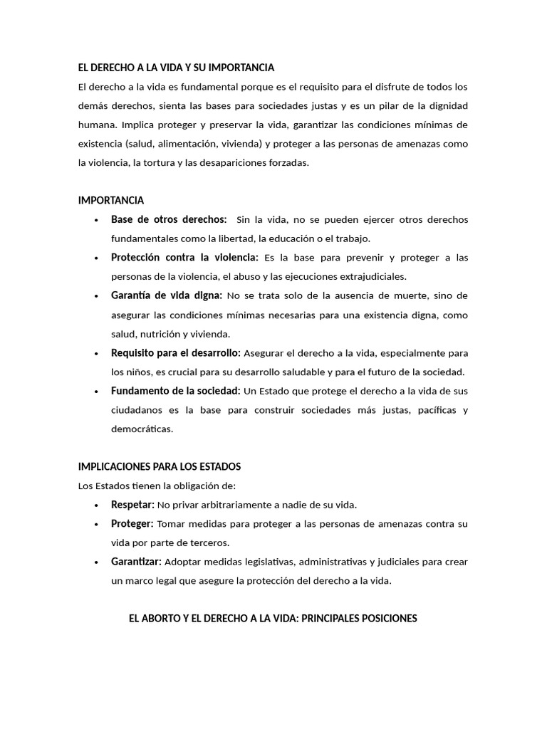 EL DERECHO A LA VIDA Y SU IMPORTANCIA | PDF | Aborto | Etica social