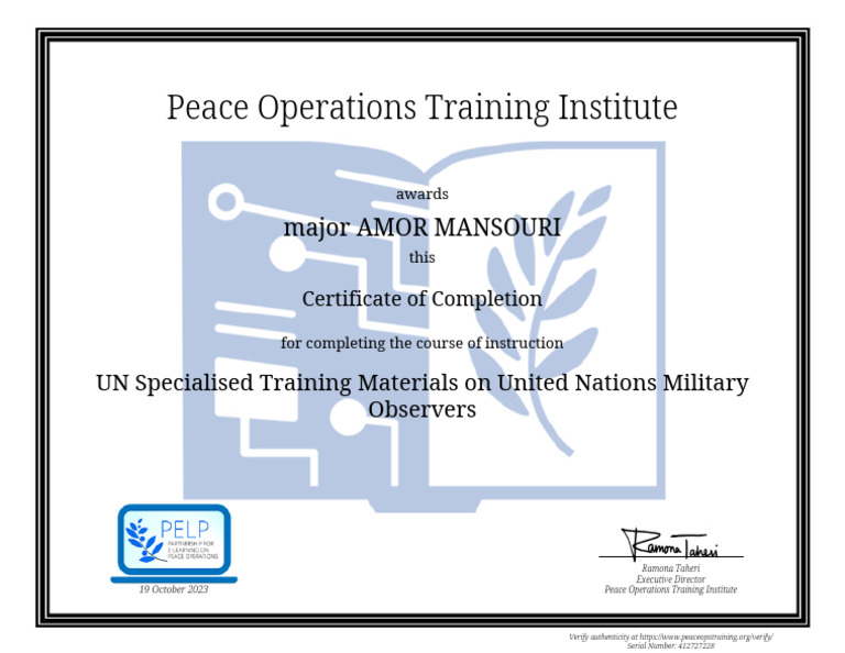 UN Military Observers Course Certificate | PDF