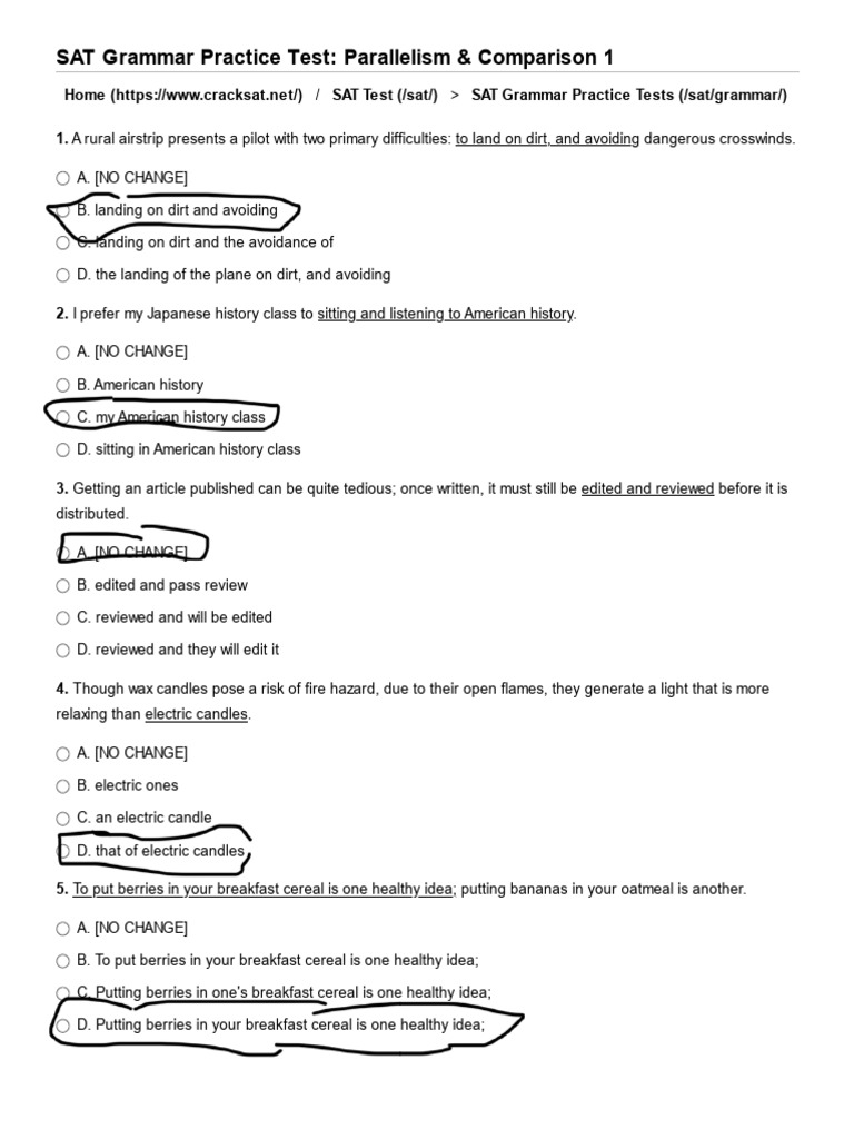 SAT Grammar Test: Parallelism Practice | PDF