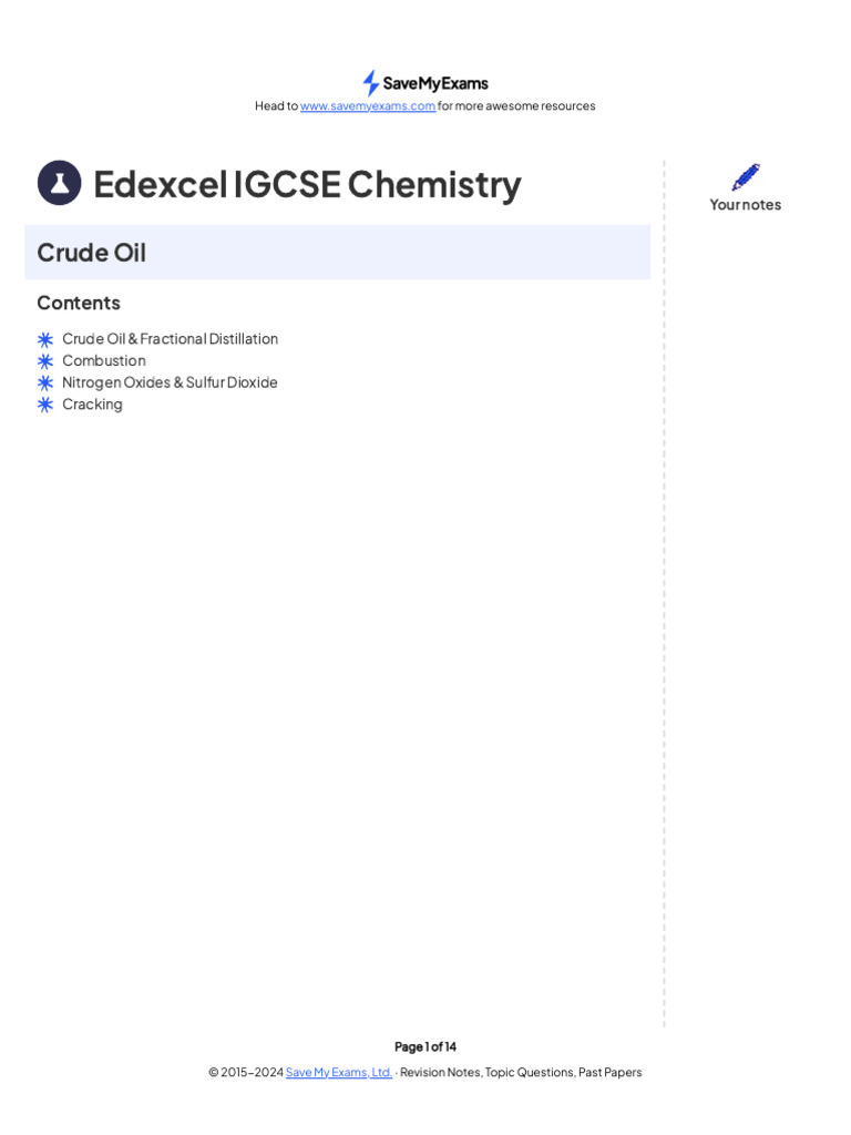 IGCSE Chemistry: Crude Oil Insights | PDF | Combustion | Fuels
