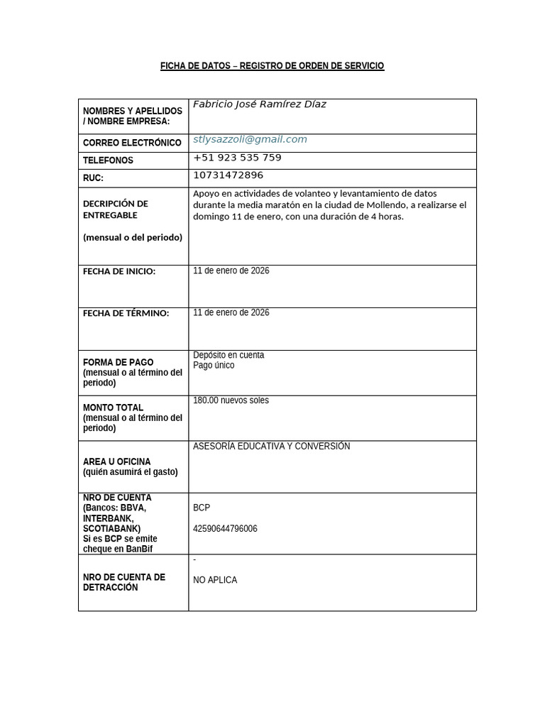 Ficha de Datos - Levantamiento de Datos (Personal 2} | PDF