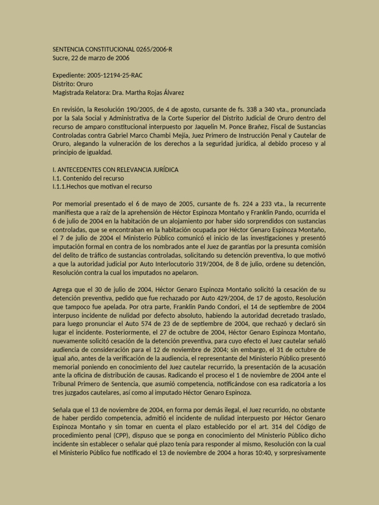 4.- SENTENCIA CONSTITUCIONAL 0265 - 2006 | PDF | Sentencia (ley) | Apelación