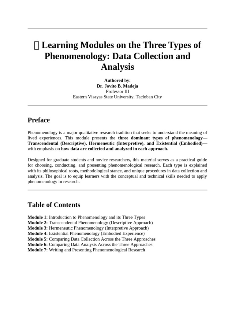 Phenomenology: Types, Data, and Analysis | PDF | Phenomenology ...