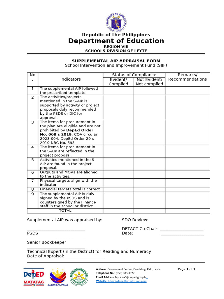 Leyte Supplemental AIP Appraisal Form | PDF