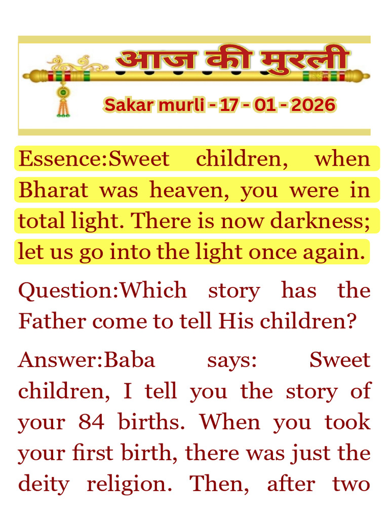 Sakar Murli: 84 Births and Salvation | PDF | Soul | Heaven