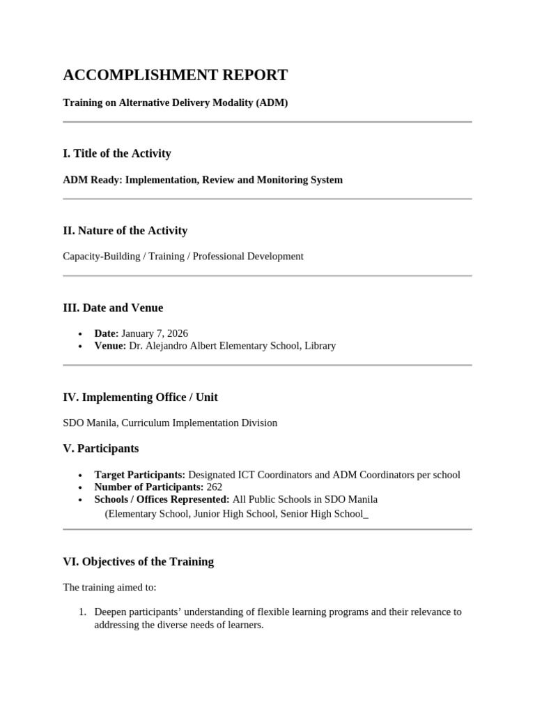 ADM Training Accomplishment Report | PDF | Learning | Evaluation
