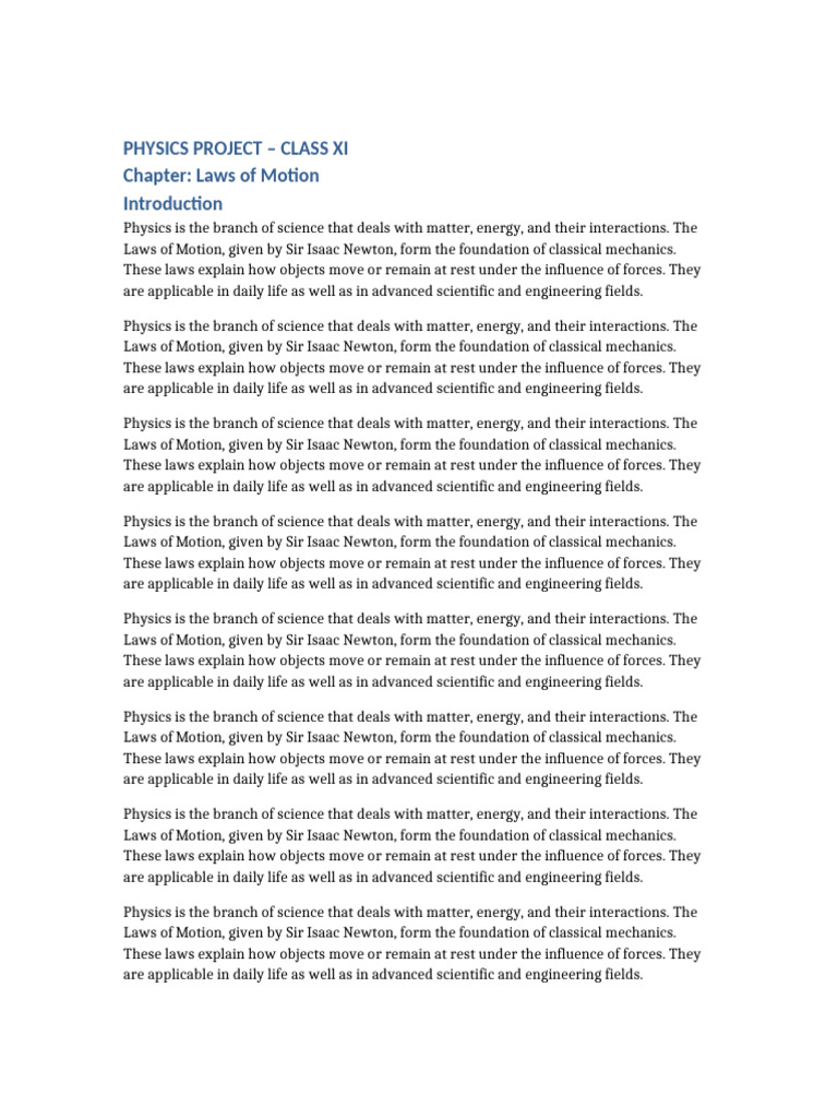 Class_11_Physics_Project_9_Pages_Laws_of_Motion | PDF | Mechanics | Force