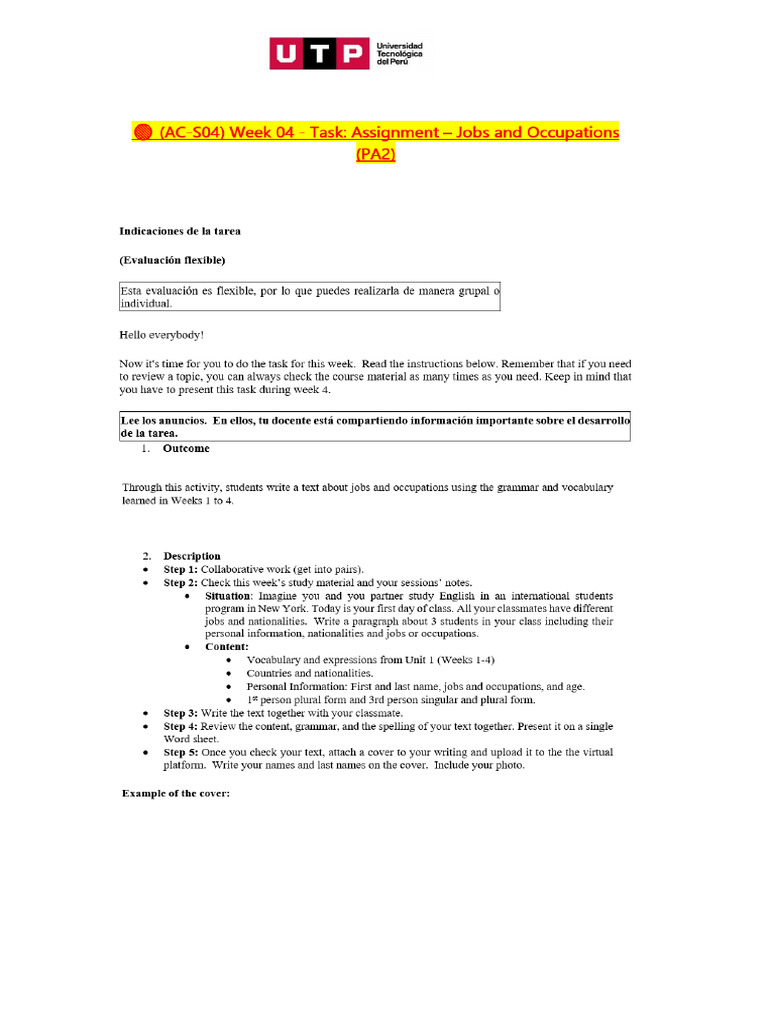 ? (AC-S02) Week 02 - Task Assignment – Jobs and Occupations (PA2) (INGLES I) | PDF