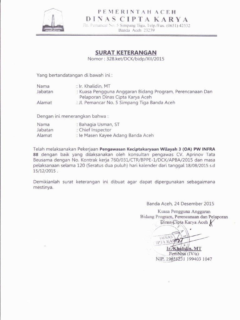 Surat Referensi Chief Inspector | PDF