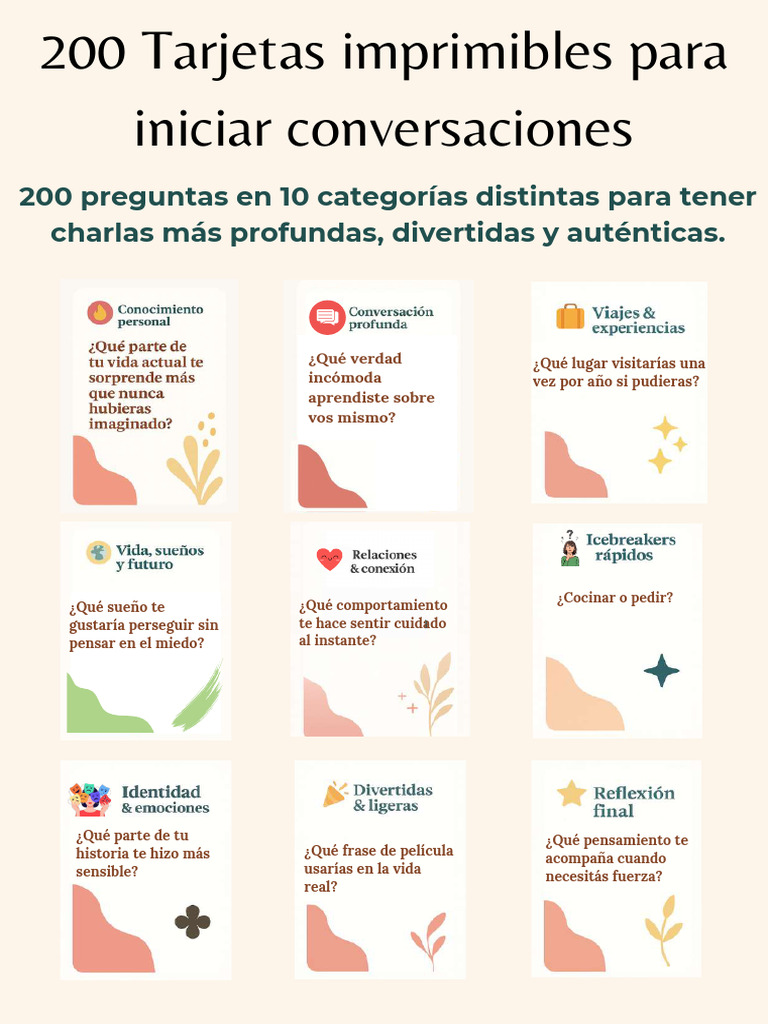 200 Tarjetas para Conversaciones Profundas | PDF | Las emociones ...