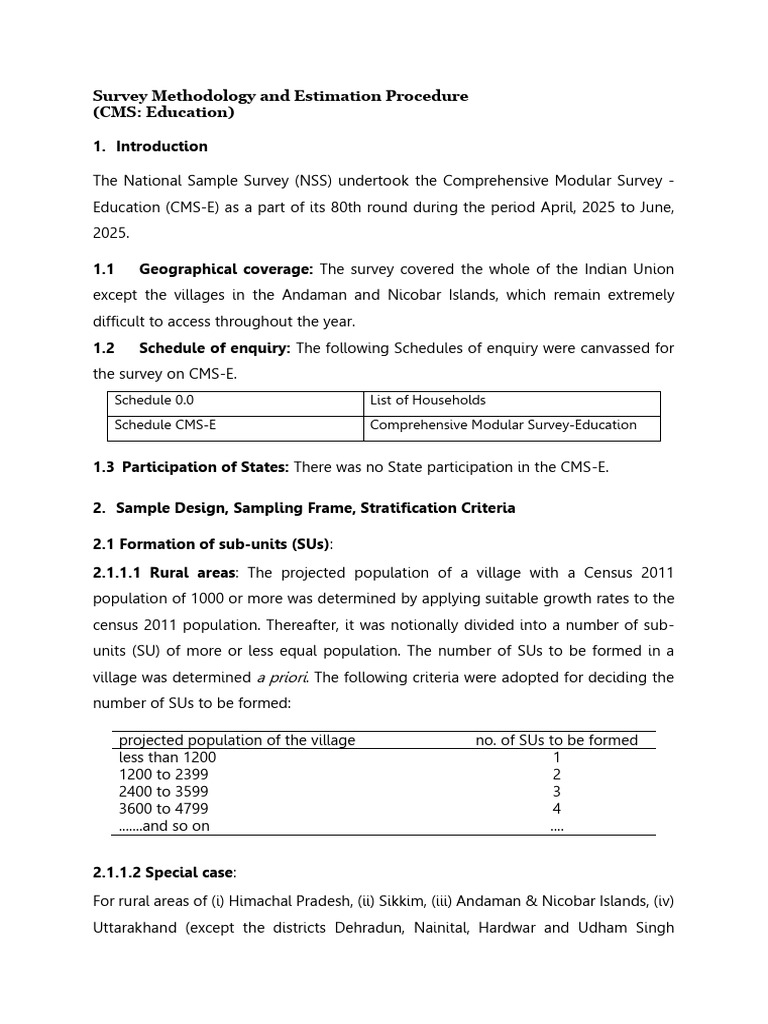 Survey methodology and estimation procedure - CMS-Education | PDF ...