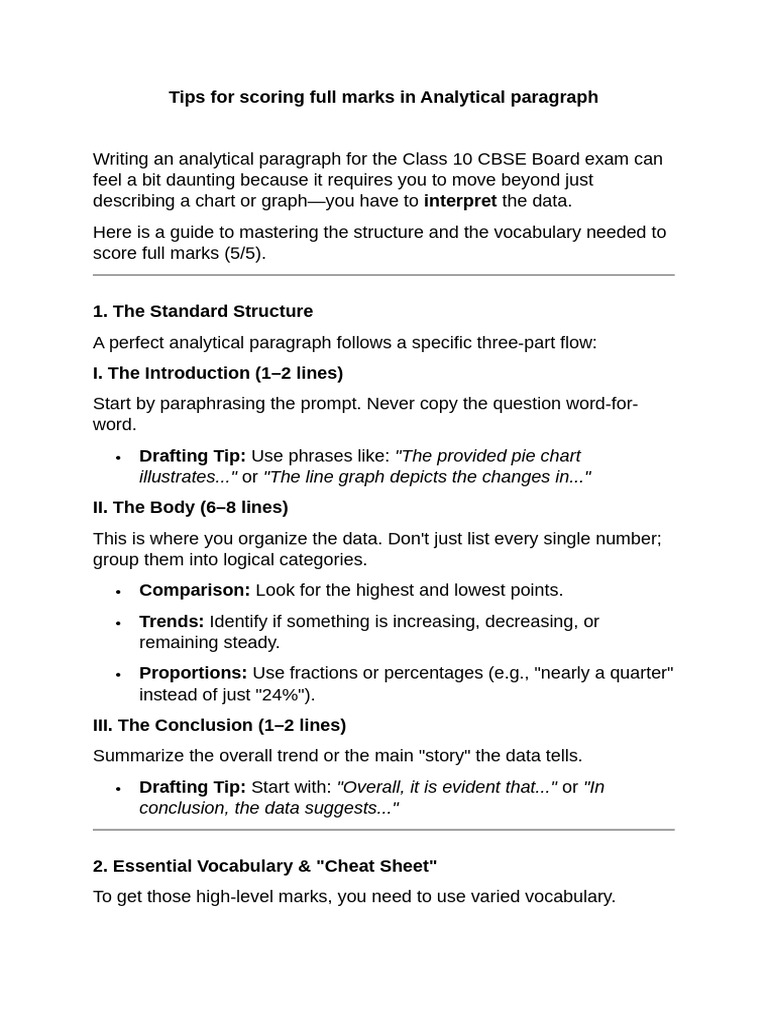 Tips for Scoring Full Marks in Analytical Paragraph | PDF