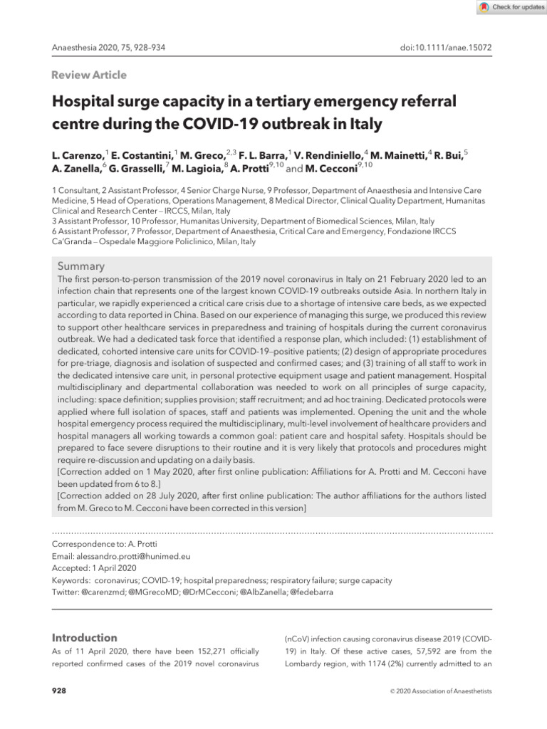 COVID-19 Hospital Surge Capacity in Italy | PDF | Intensive Care Unit ...