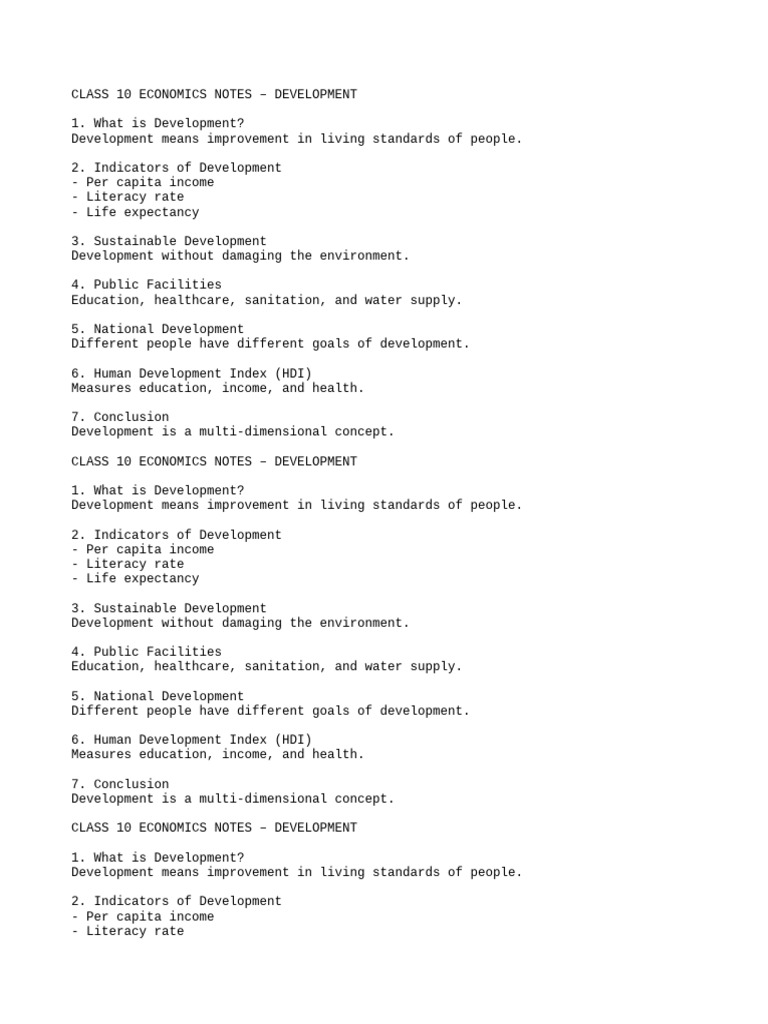 New Document 3 Class10 Economics Notes | PDF | Human Development Index ...