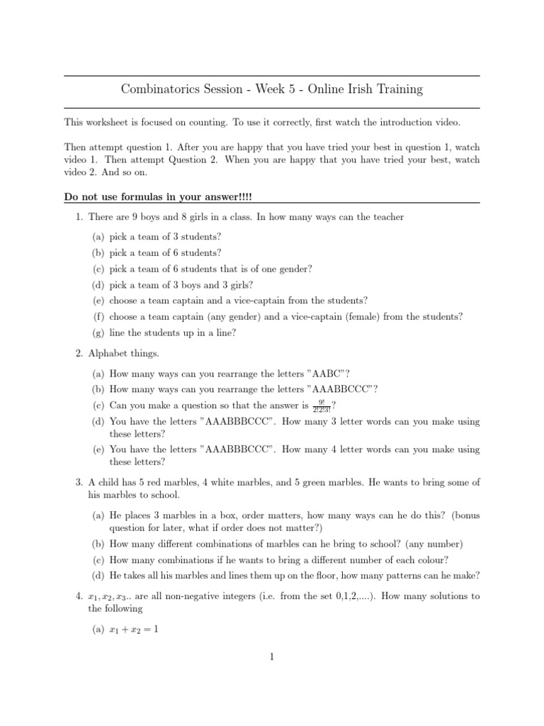 Comb ProblemSet | PDF | Discrete Mathematics | Mathematics