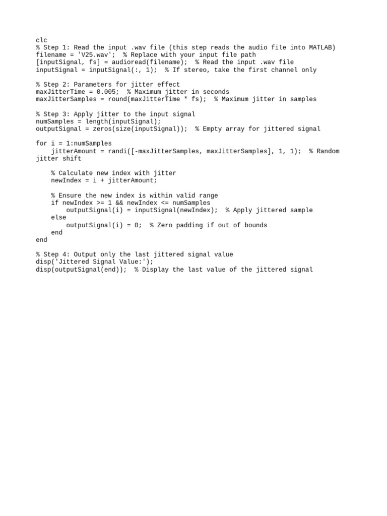 Apply Jitter Effect in MATLAB Code | PDF