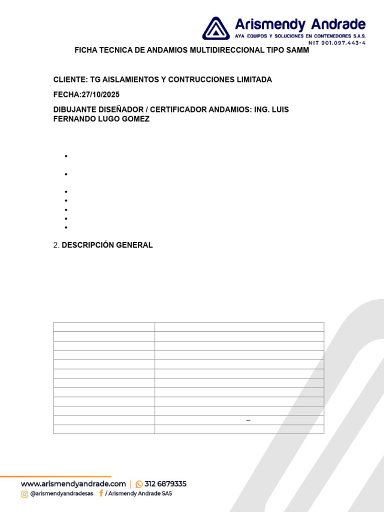 FICHA TECNICA ANDAMIOS MULTIDIRECCIONAL | PDF | Andamio