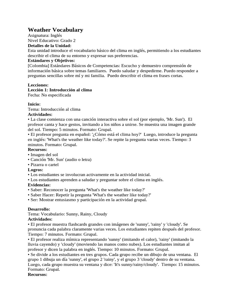 Vocabulario del Clima en Inglés para Niños | PDF | Tarjeta de memoria flash
