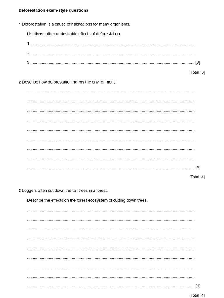 Deforestation Impact Exam Questions | PDF | Deforestation | Forests