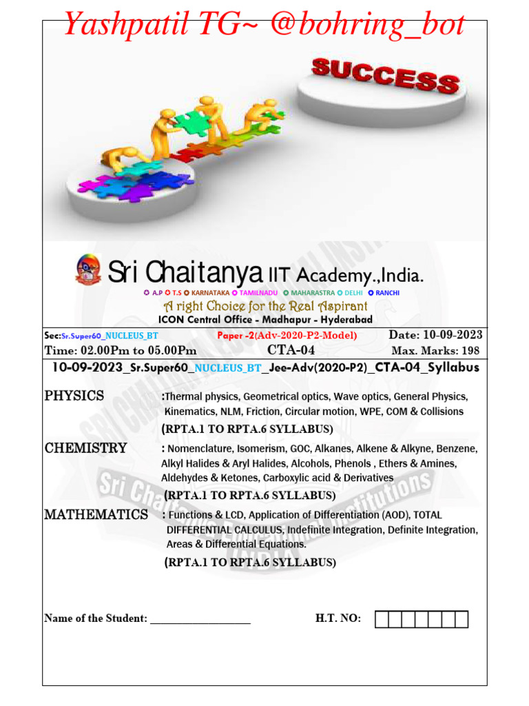 10 09 2023 Sr Super60 Nucleus Bt Jee Adv2020 p2 Cta 04 q Paper | PDF ...