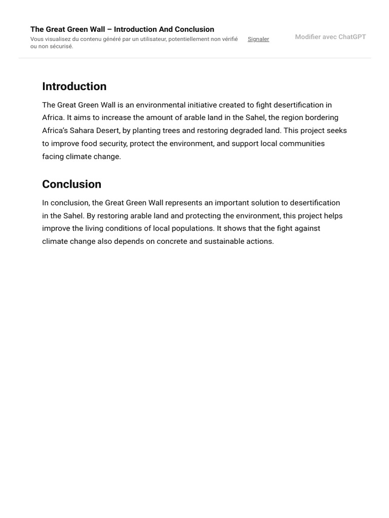 ChatGPT - The Great Green Wall – Introduction and Conclusion | PDF