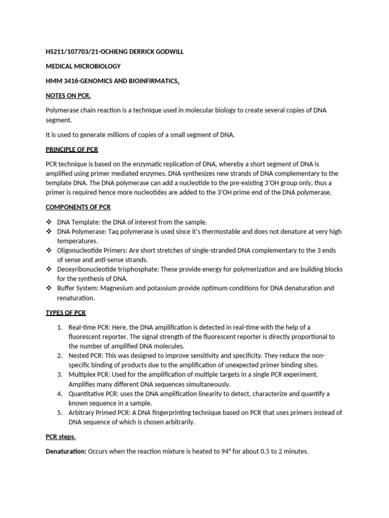 Notes On PCR | PDF